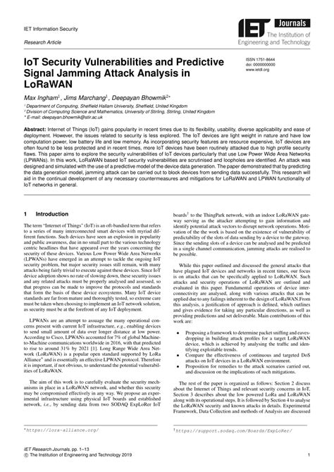 Pdf Iot Security Vulnerabilities And Predictive Signal Jamming Attack
