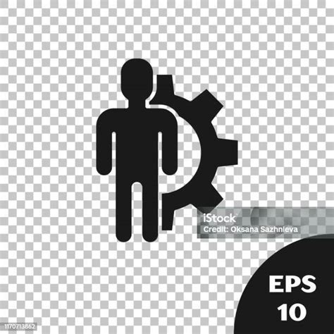 투명 한 배경에 격리 된 아이콘 내부 기어와 블랙 휴먼 인공 지능 생각 두뇌 기호 뇌의 상징 작업입니다 벡터 일러스트레이션