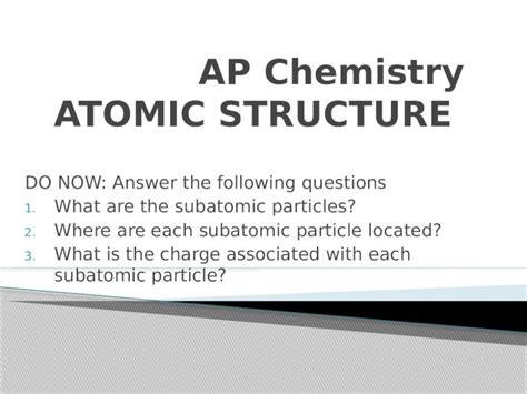Pptx Do Now Answer The Following Questions 1 What Are The Subatomic Particles 2 Where Are