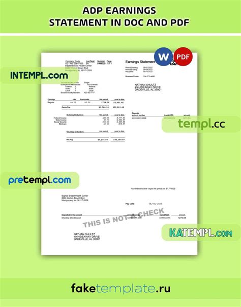 Adp Earnings Statement Word And Pdf Download Template Version 2