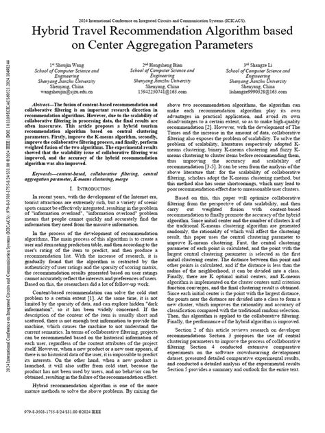 Hybrid Travel Recommendation Algorithm Based On Center Aggregation