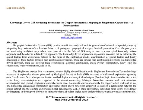 Pdf Knowledge Driven Gis Modelling Techniques For Copper Prospectivity Mapping In Singhbhum