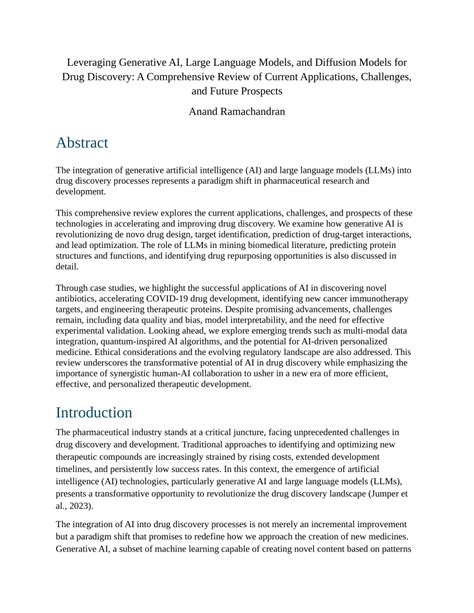 Pdf Title Leveraging Generative Ai Large Language Models And Diffusion Models For Drug