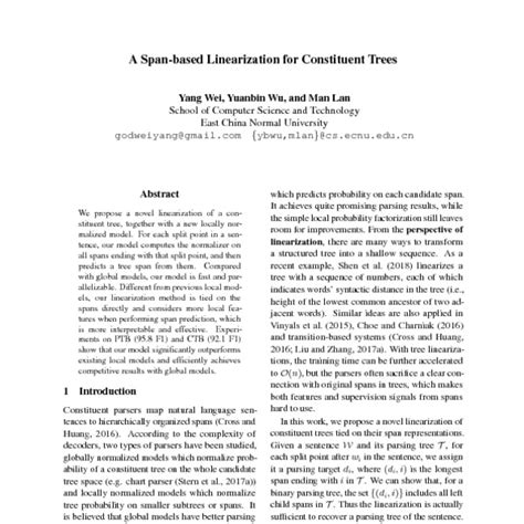 A Span Based Linearization For Constituent Trees Acl Anthology