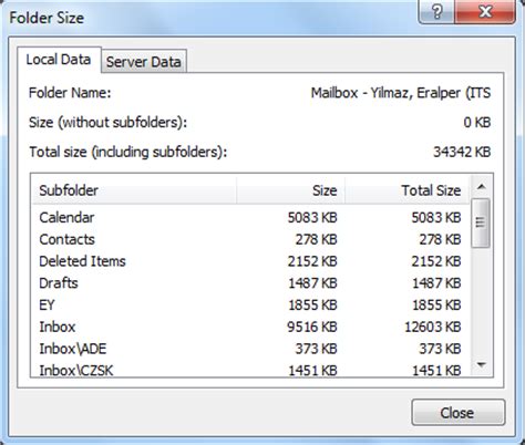 Outlook Folder Size