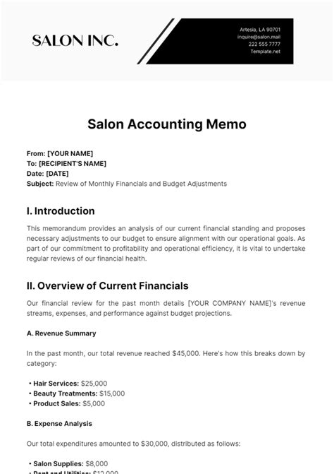 Free Salon Accounting Memo Template To Edit Online