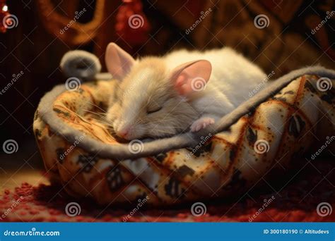 A Mouse Sleeping Snugly Inside A Plush Soft Fur Slipper Royalty Free Stock Image