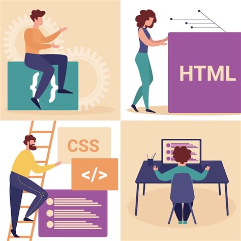 Premium Vector Young Man And Woman Programmers Make Web Site