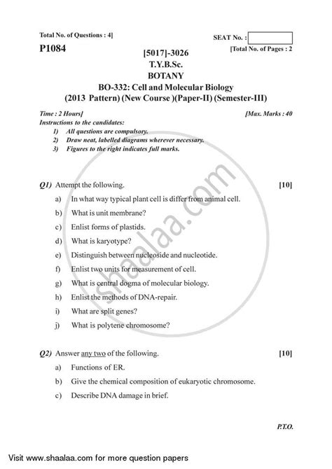cell and molecular biology 2016 2017 b sc botany semester 5 tybsc
