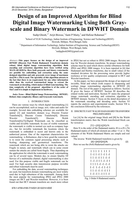 Pdf Design Of An Improved Algorithm For Blind Digital Image Watermarking Using Both Grayscale