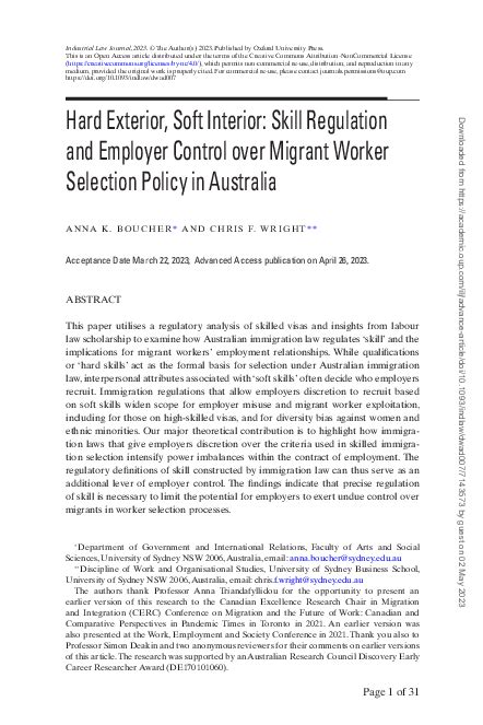 Pdf Hard Exterior Soft Interior Skill Regulation And Employer