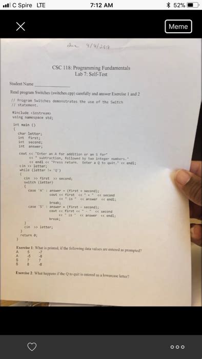 Solved C Spire Lte 712 Am 52 Meme Csc 118 Programming