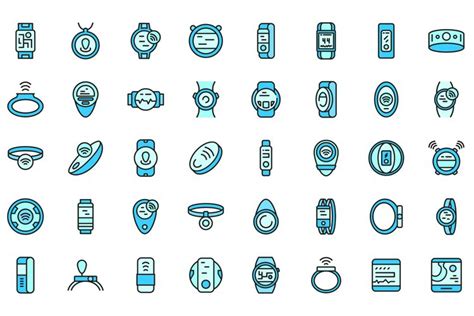 Wearable Tracker Icons Set Line Color Vector
