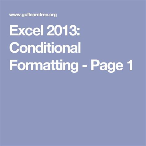 Excel 2013 Conditional Formatting Page 1 Excel Microsoft Excel