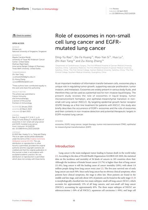 Pdf Role Of Exosomes In Non Small Cell Lung Cancer And Egfr Mutated