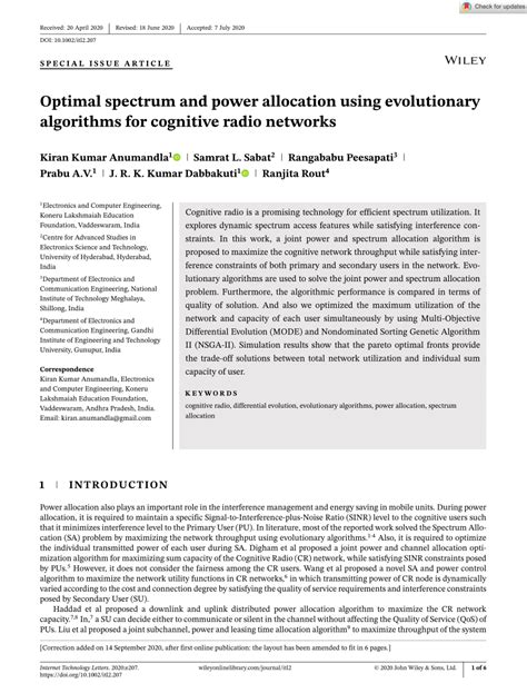 pdf optimal spectrum and power allocation using evolutionary