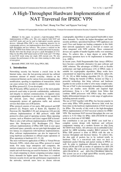 PDF A High Throughput Hardware Implementation Of NAT Traversal For IPSEC VPN