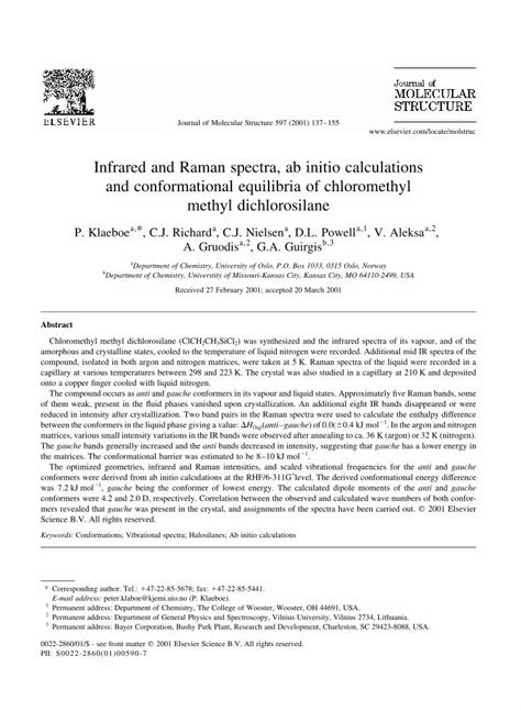 Pdf Infrared And Raman Spectra Ab Initio Calculations And Conformational Equilibria Of