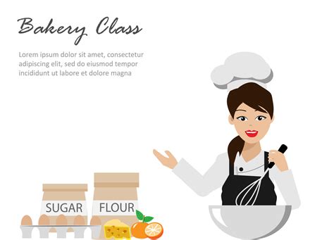Woman Chef With Bakery Ingredients Bakery Class Concept 6921053 Vector Art At Vecteezy