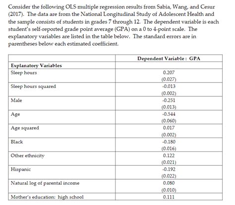 Consider The Following Ols Multiple Regression