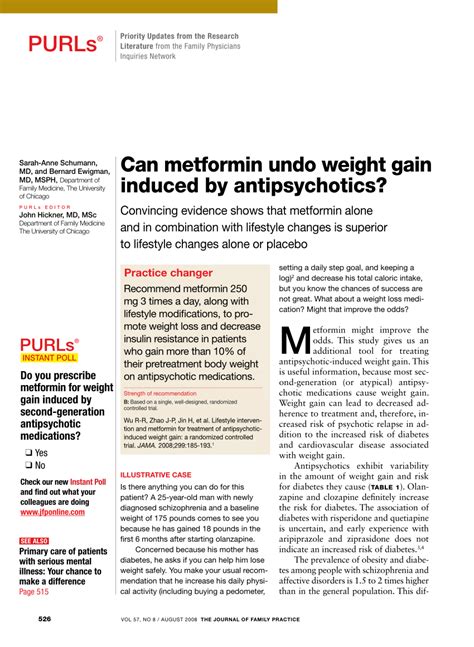 Pdf Can Metformin Undo Weight Gain Induced By Antipsychotics