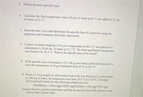 Solved Define The Term Specific Heat Calculate The Chegg Com