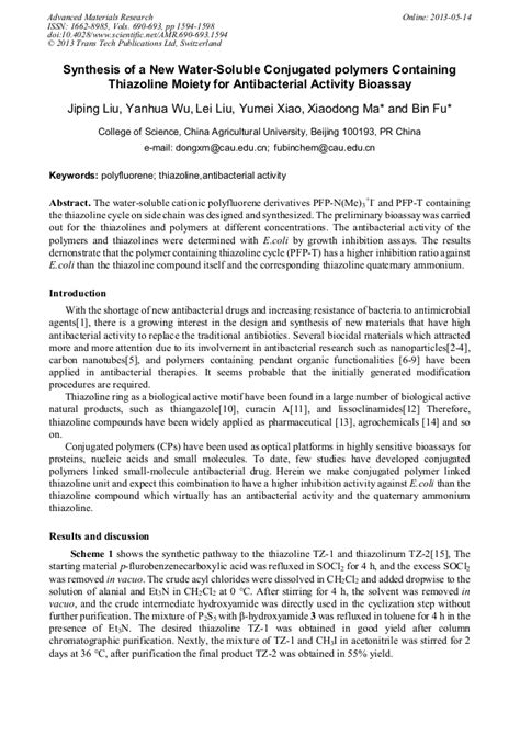 Synthesis Of A New Water Soluble Conjugated Polymers Containing Thiazoline Moiety For