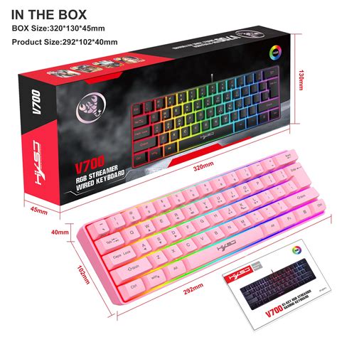 Hxsj Wired Gaming Keyboard Rgb Backlit Mini Keyboard With Type C Male To Usb Otg Adapter