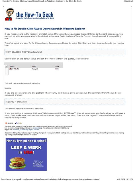 how to fix double click always opens search in windows explorer the