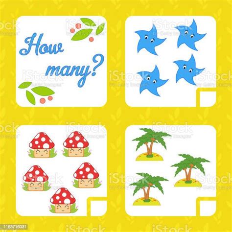 수학 능력의 개발을위한 미취학 아동을위한 게임을 계산합니다 그림의 개체 수를 계산합니다 답변장소 간단한 플랫 절연 벡터 그림입니다 0명에 대한 스톡 벡터 아트 및 기타