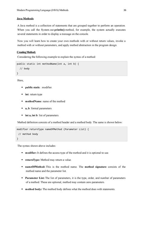 Notes On Methods Complete Java Programming Java Methods A Java Method Is A Collection Of