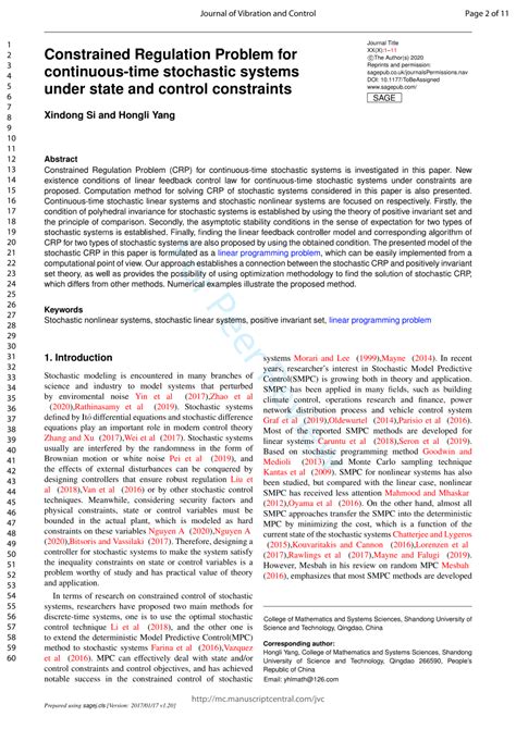 Pdf Constrained Regulation Problem For Continous Time Stochastic Systems Under State And