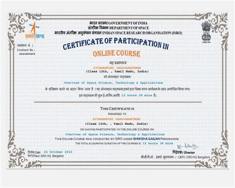 passed isro course on space science and technology sivanandini