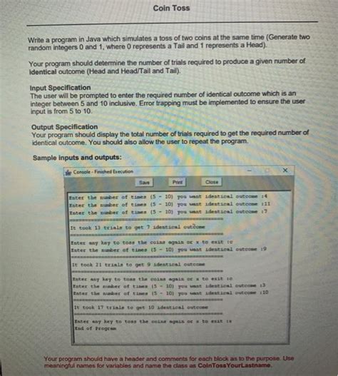 Solved Coin Toss Write A Program In Java Which Simulates A Chegg