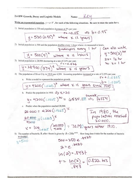 26hwkeygrowthdecayandlogisticmodels Pdf