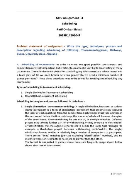 Mpc Assignment 4 Scheduling Patil Omkar Shivaji 2019h1420604p Pdf Tournament Scheduling