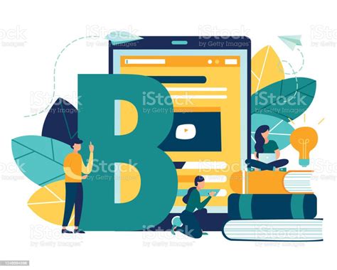 벡터 플랫 일러스트레이션 온라인 학습 외국어 소녀와 가젯에 대한 소년과 는 언어를 배우고 웹 사이트를 통해 온라인 연구 인터넷을