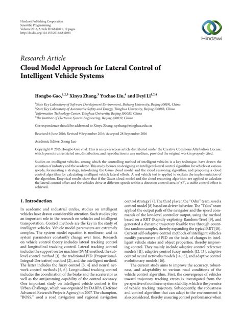 Pdf Cloud Model Approach For Lateral Control Of Intelligent Vehicle