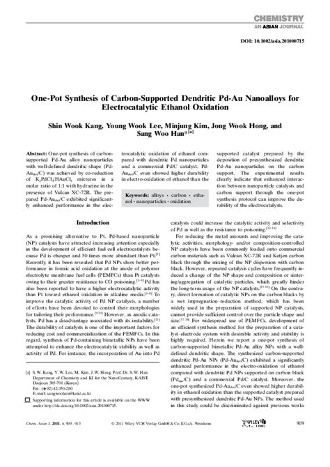 Pdf One Pot Synthesis Of Carbon Supported Dendritic Pd Au Nanoalloys For Electrocatalytic