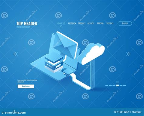 Cloud Storage Connection Data Upload And Download Laptop With Email Envelop Server Room Icon