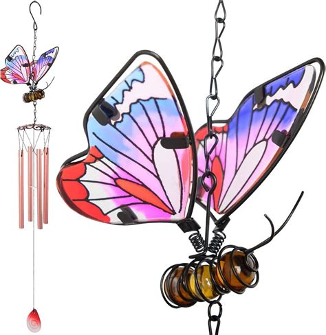 Buy Aveki Butterfly Wind Chimes 275h Iron Stained Glass Butterfly