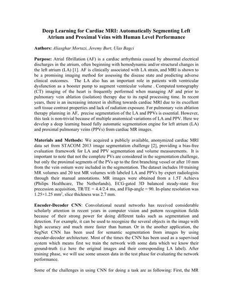 Pdf Deep Learning For Cardiac Mri Automatically Segmenting Left