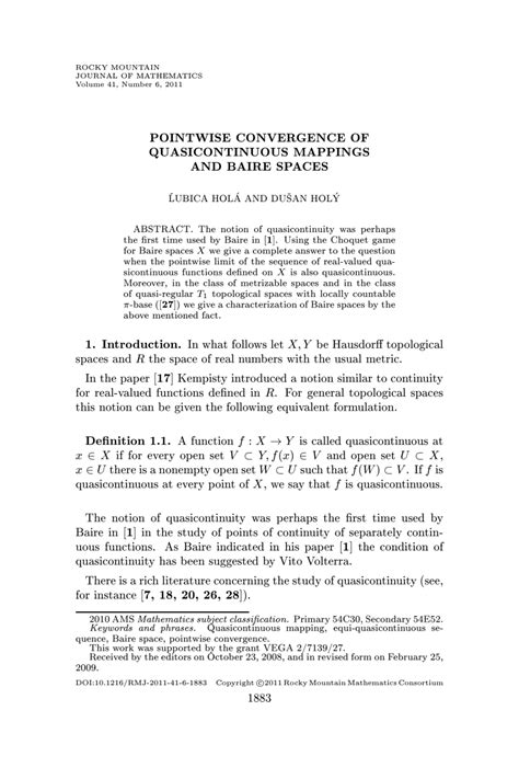 Pdf Pointwise Convergence Of Quasicontinuous Mappings And Baire Spaces