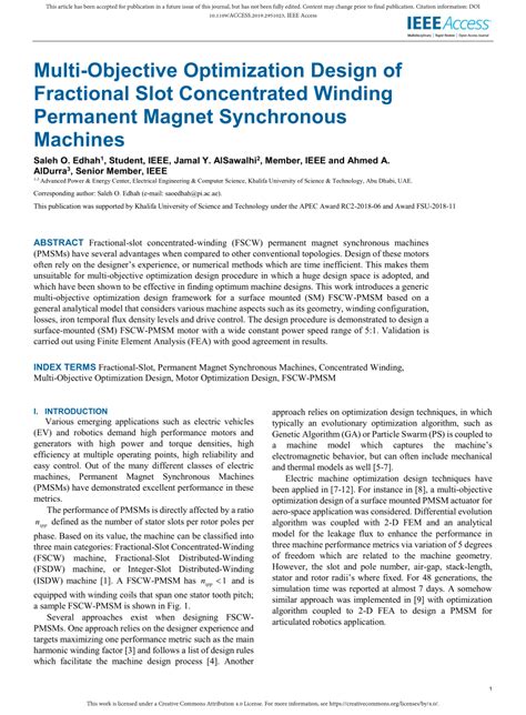 Pdf Multi Objective Optimization Design Of Fractional Slot