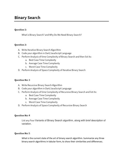 Binary Search Questions Pdf