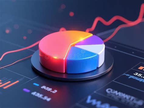 A 3d Icon Of A Pie Chart With Glowing Segments In Corporate Colors Hovering Over A Sleek