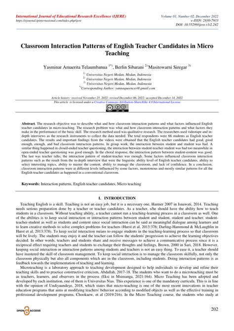 Pdf Classroom Interaction Patterns Of English Teacher Candidates In