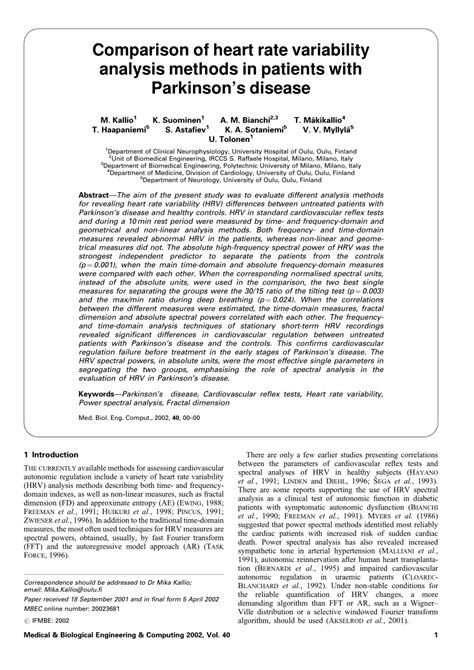 Pdf Comparison Of Heart Rate Variability Analysis Methods In Patients