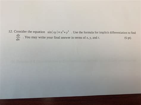 solved 12 consider the equation sin xy x2 y3 e the