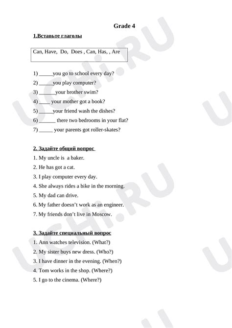 📒 Рабочий лист №6 по теме “Рабочий лист к уроку английского языка по теме Виды вопросов” для